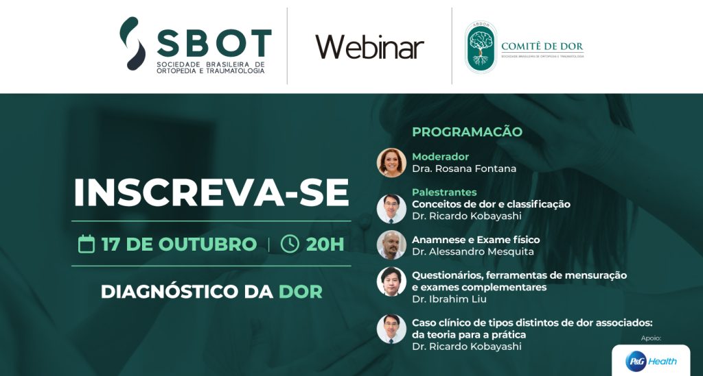 Comitê de Dor aborda no dia 17 de outubro: Diagnóstico de Dor - SBOT